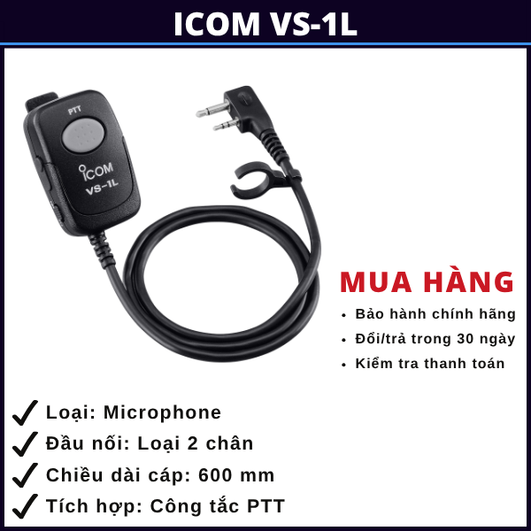 Icom VS-1L – PTT rảnh tay, có kẹp xoay, thiết kế chống nước